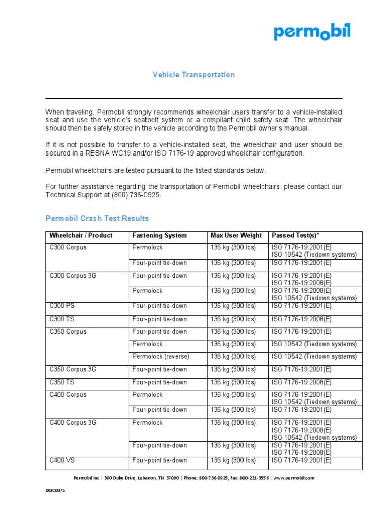 Permobil Wheelchair Transportation Guide | PDF