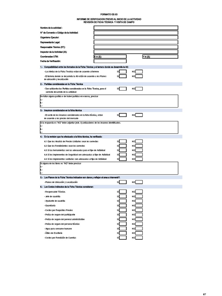 VERIFICACION PREVIO AL INICIO DE LA ACTIVIDAD Oe-03 | PDF | Negocios ...