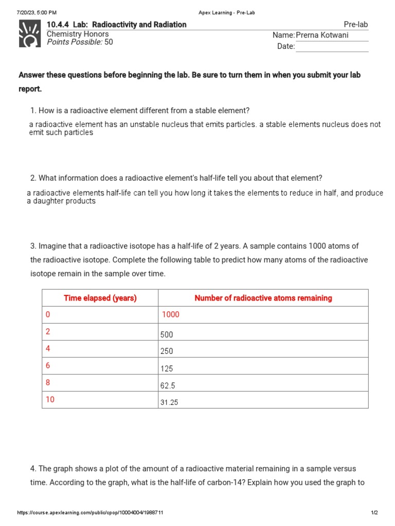 Apex Learning - 10.4.4 Pre-Lab | Download Free PDF | Radioactive Decay | Chemical Elements