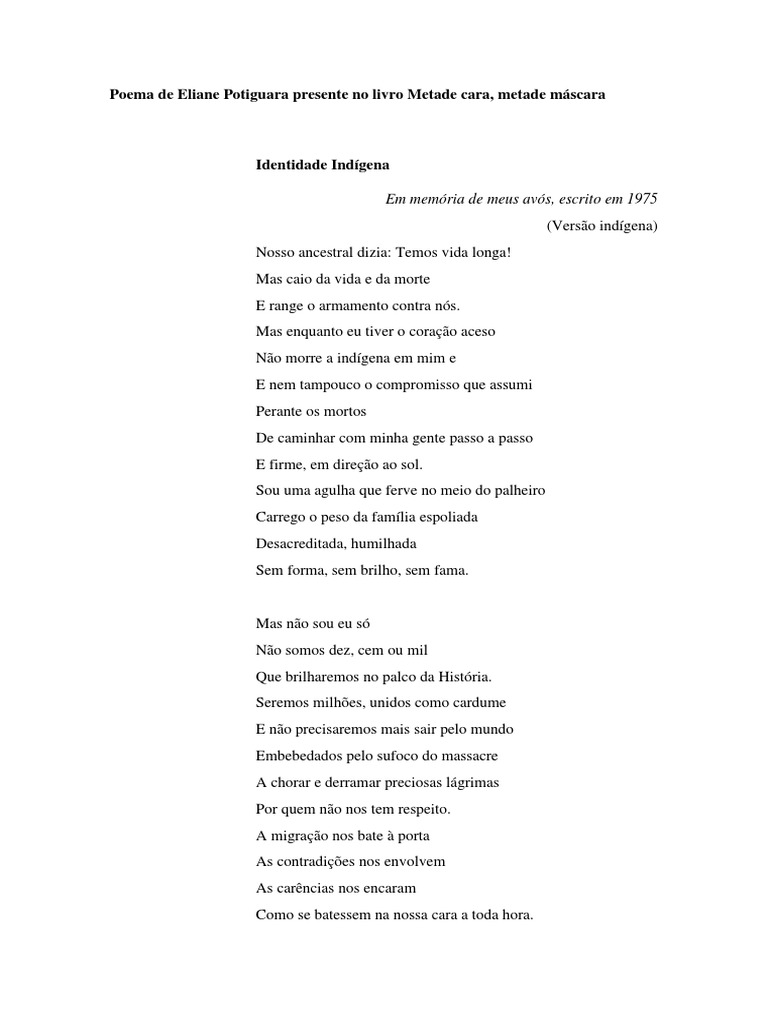 Poema Identidade Indígena de Eliane Potiguara | PDF