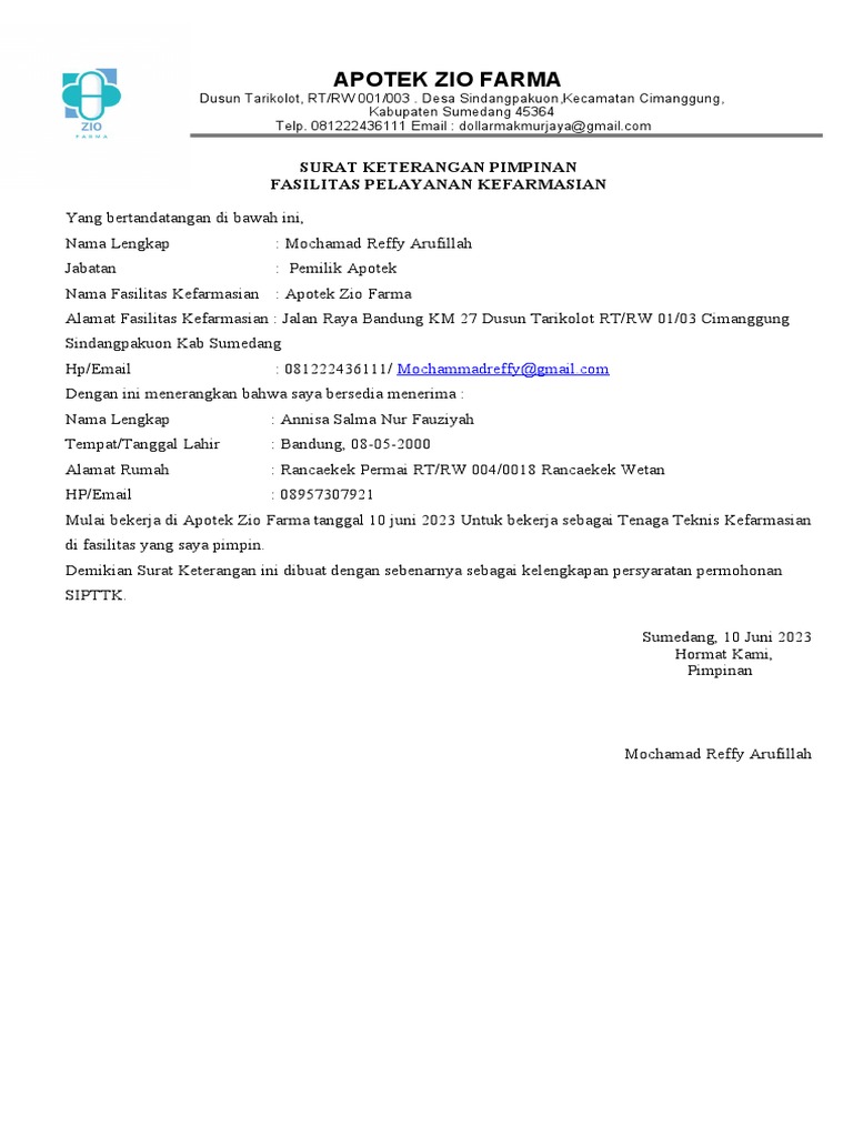 Surat Zio Farma | PDF