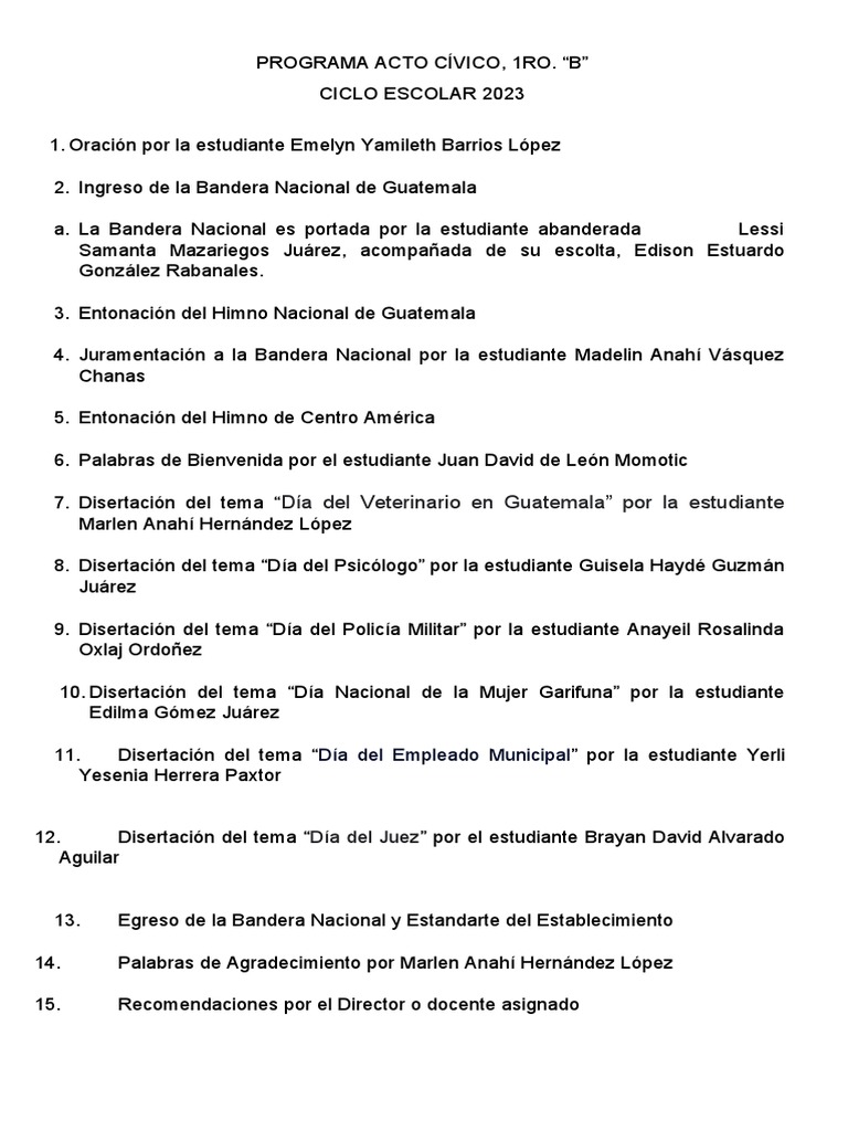 PROGRAMA ACTO CÍVICO, 1ro. B, 2023 | PDF