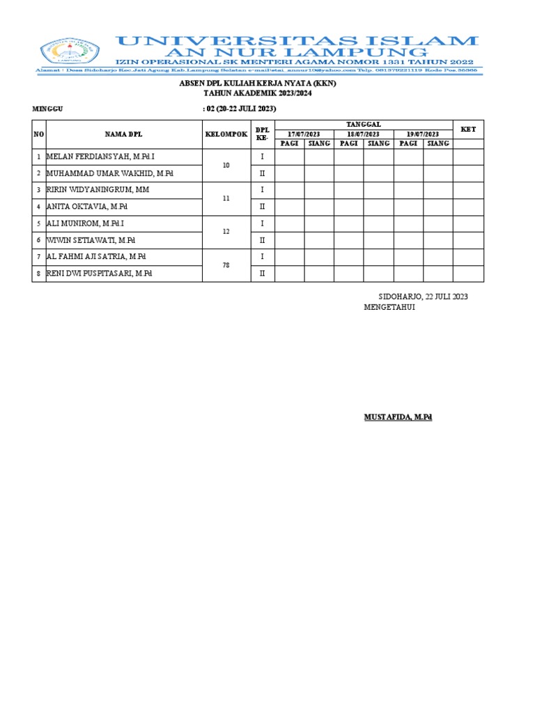 Rekapan Absen KKN 2023-2024 | PDF