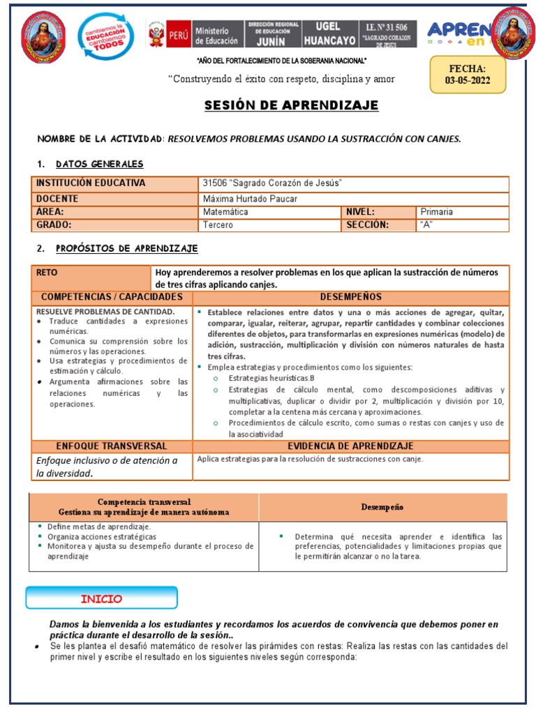 Sesion de Aprendizaje Matemática Tercer Grado de Primaria-Resolvemos ... Sesion de Aprendizaje Matemática Tercer Grado de Primaria-Resolvemos ...