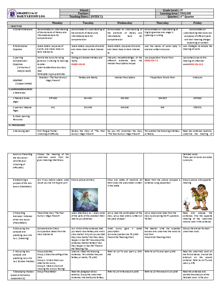 Grade 4 DLL English 4 q4 Week 2 | PDF