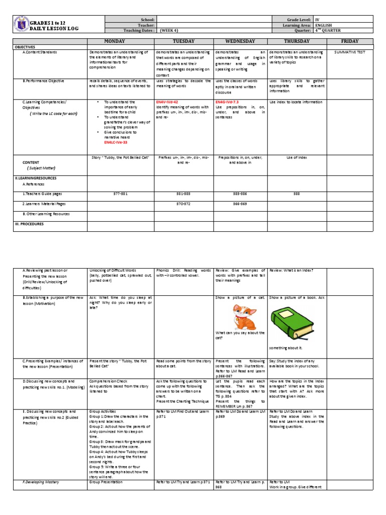 Grade 4 DLL English 4 q4 Week 4 | PDF