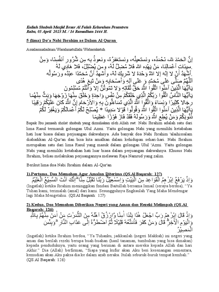 5 Doa Nabi Ibrahim Dalam Alquran | PDF