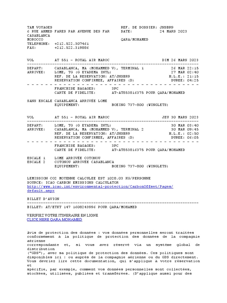 Billet D'avion | PDF