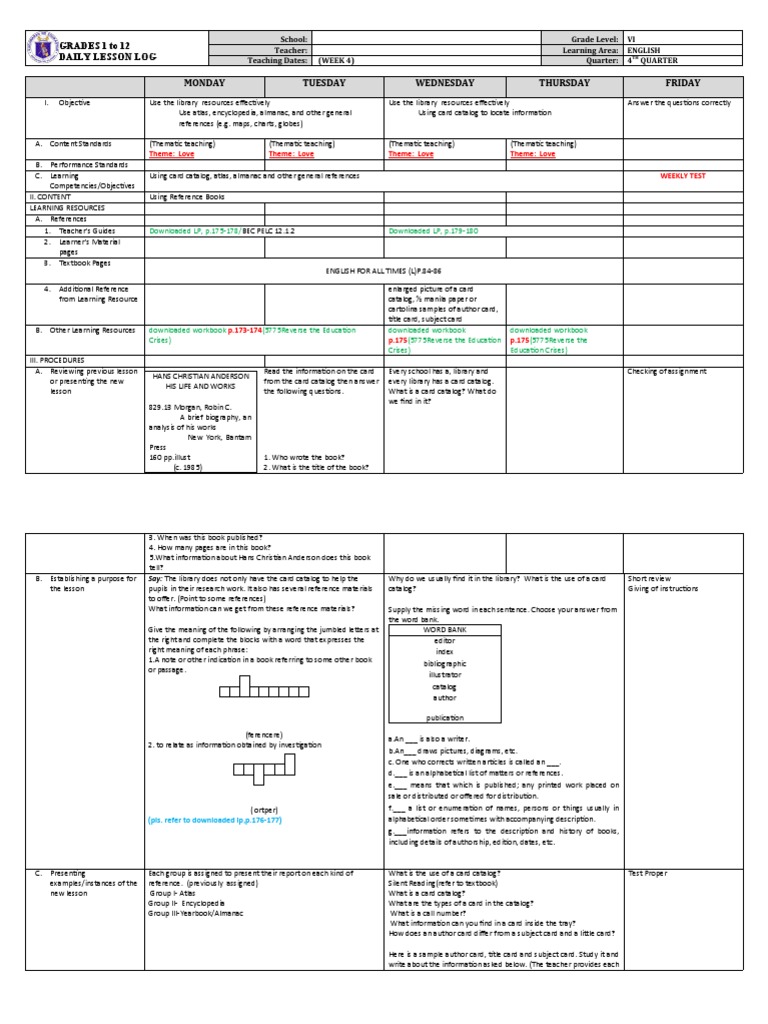 Grade 6 DLL English 6 q4 Week 4 | PDF