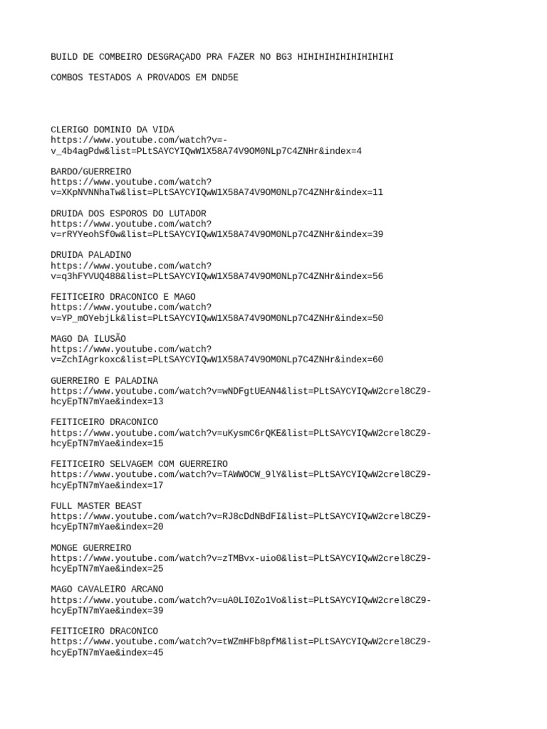 Build de Combos para BG3 e DnD5E | PDF