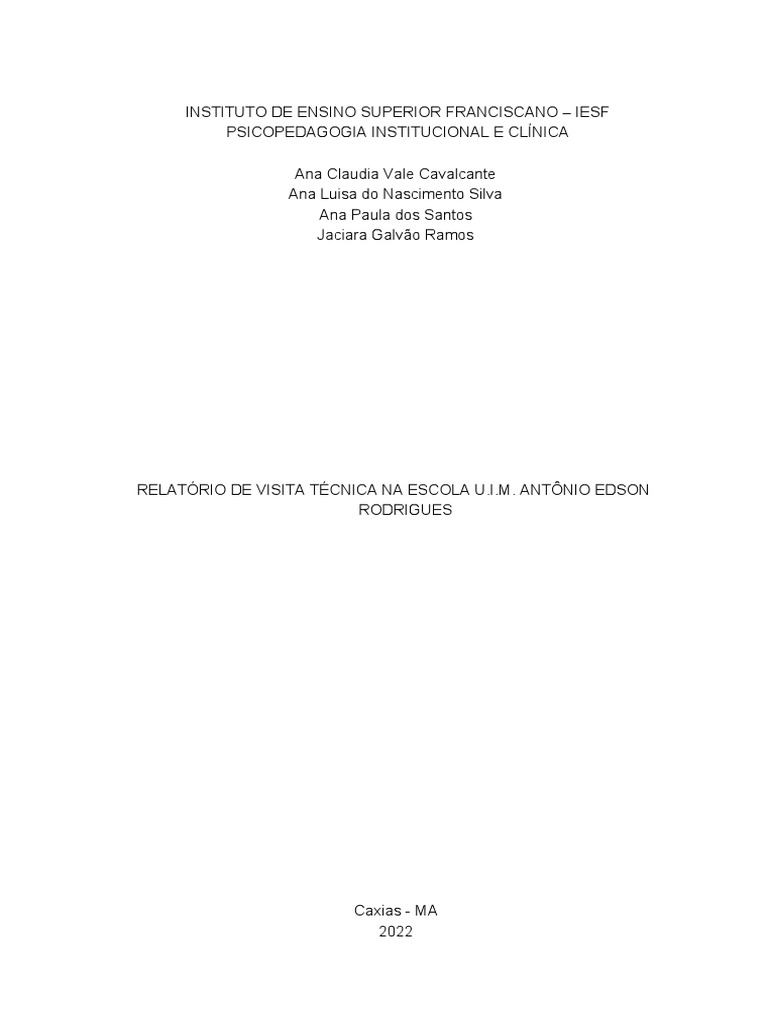 Relatorio Ana Ok Word | PDF | Aprendizado | Pedagogia