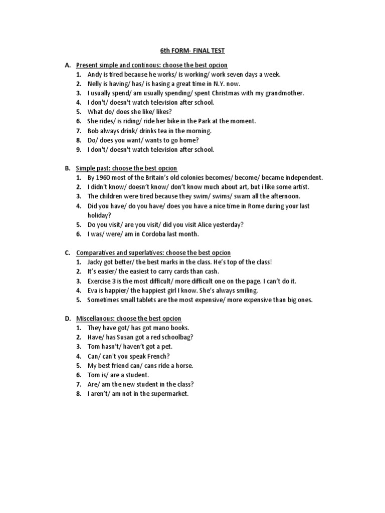 6th Final Test | PDF