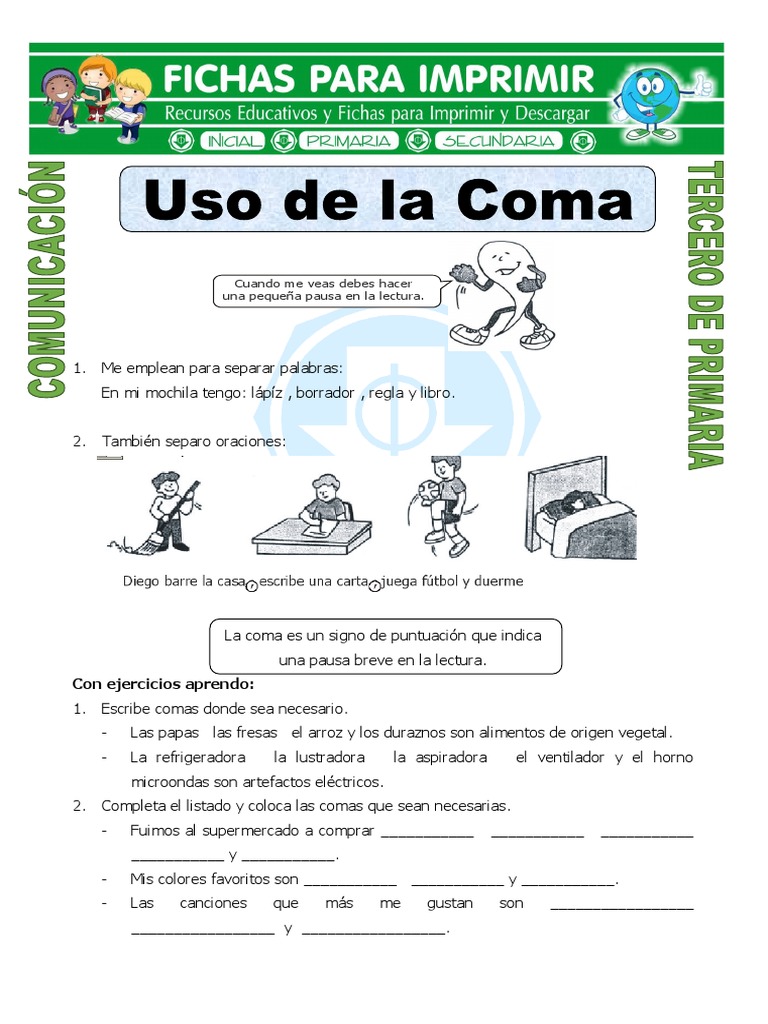 Ejercicios de la Coma para Tercer Grado | PDF