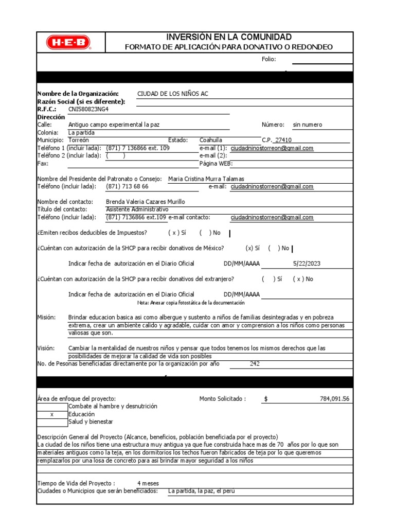 HEB Mexico Solicitud de Donativo | PDF