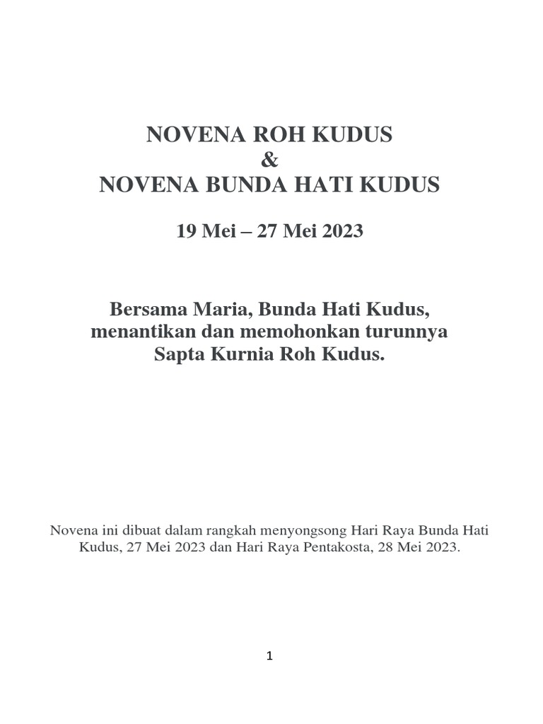 Novena Roh Kudus Dan Bunda Hati Kudus | PDF