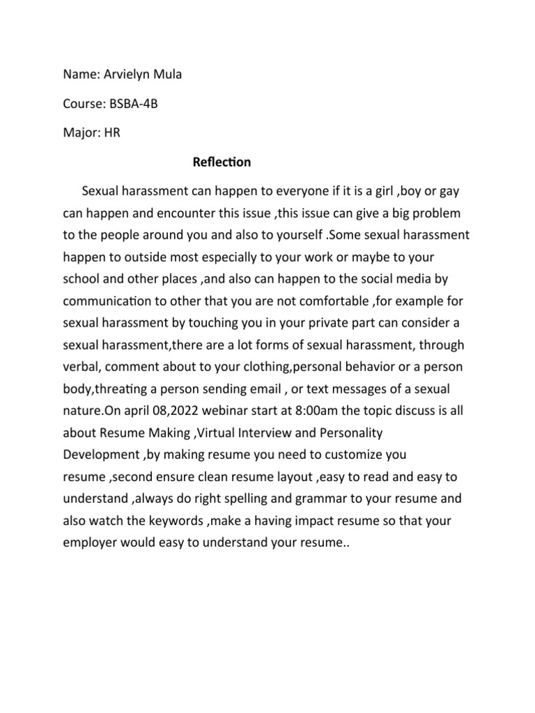 Reflection Sexual Harassment | PDF | Harassment | Sexual Harassment
