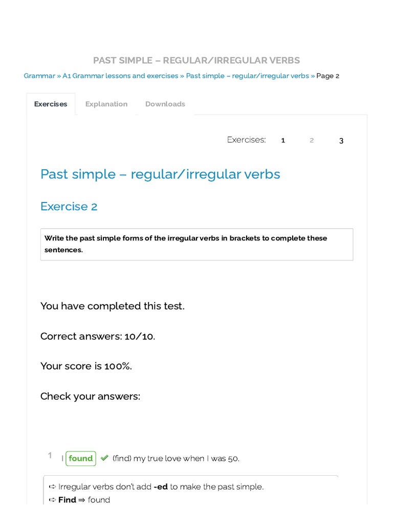 Past Simple - Regular - Irregular Verbs - Page 2 of 3 - Test-English | PDF