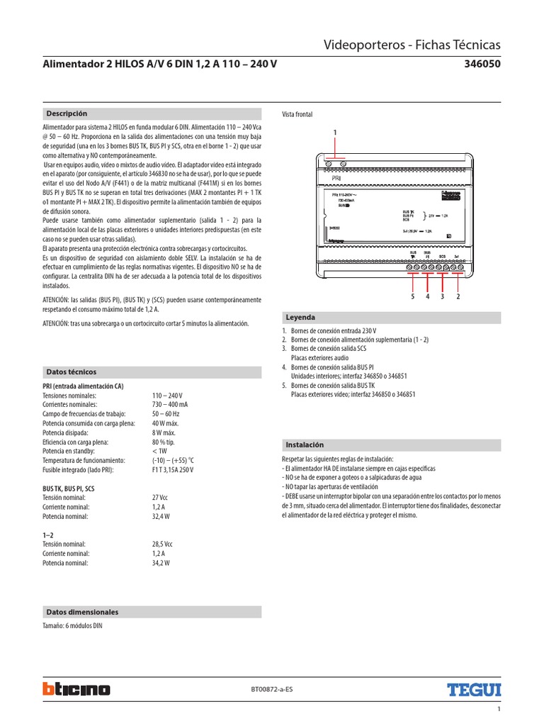 Alimentador 2 HILOS A/V 6 DIN 1,2 A | PDF | Informática | Electromagnetismo