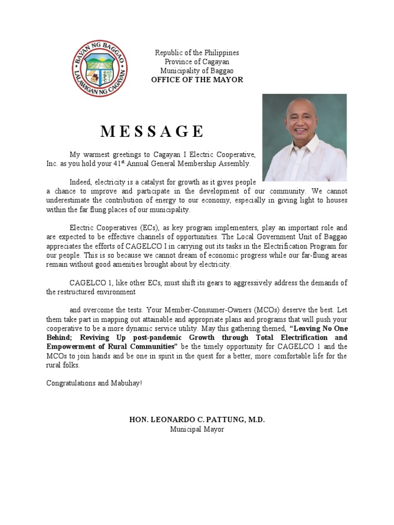 Message CAGELCO General Assembly | PDF
