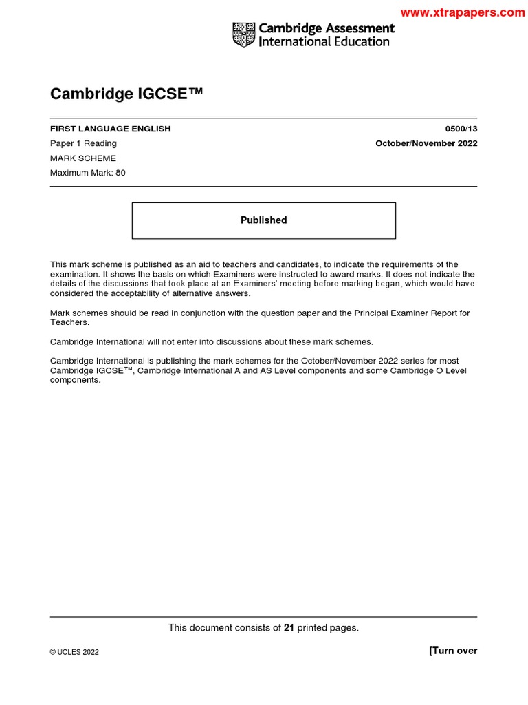Cambridge IGCSE ™: First Language English 0500/13 October/November 2022 ...