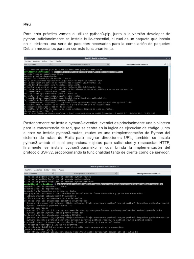 MININET Y RYU (Análisis de Tráfico - Streaming) - Removed | PDF | Dirección IP | Python ...