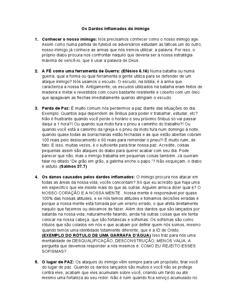 Os Dardos Inflamados Do Inimigo Pdf Diabo Oração