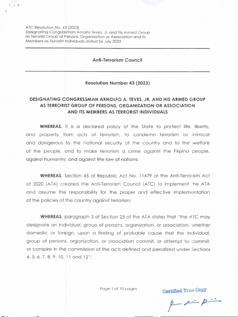 ATC Resolution No. 43 2023 | PDF