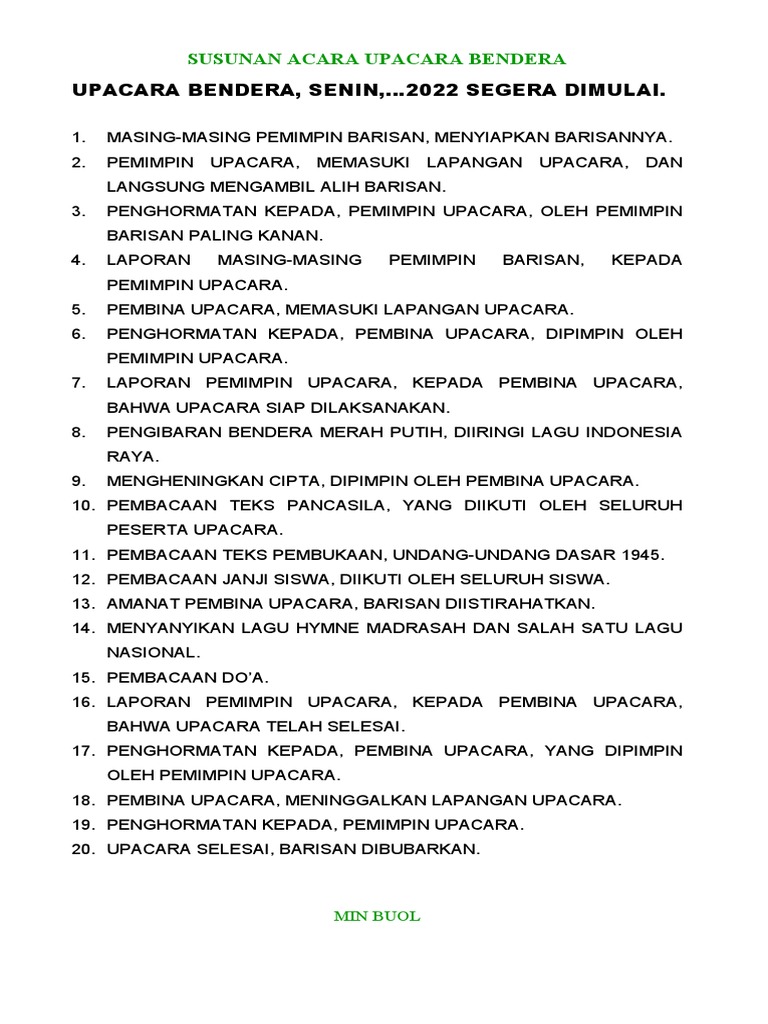 Susunan Acara Upacara Bendera | PDF