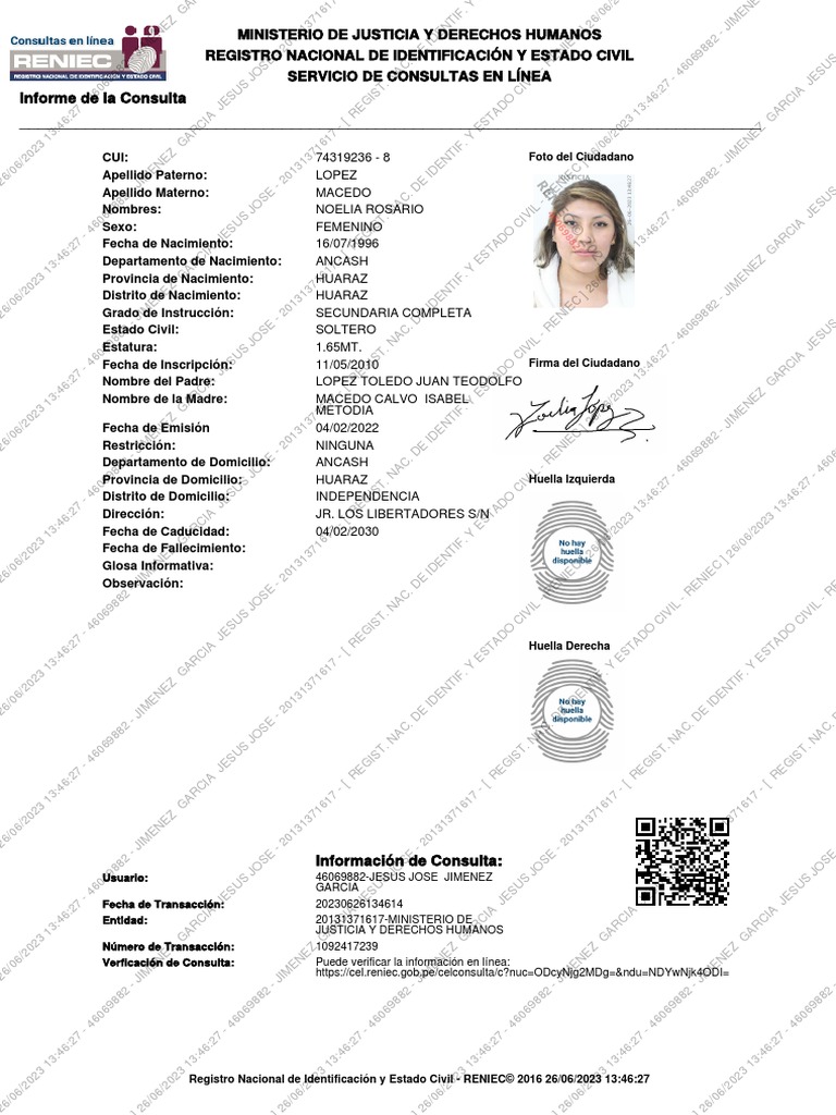 Ficha Reniec | PDF | Gobierno y personalidad