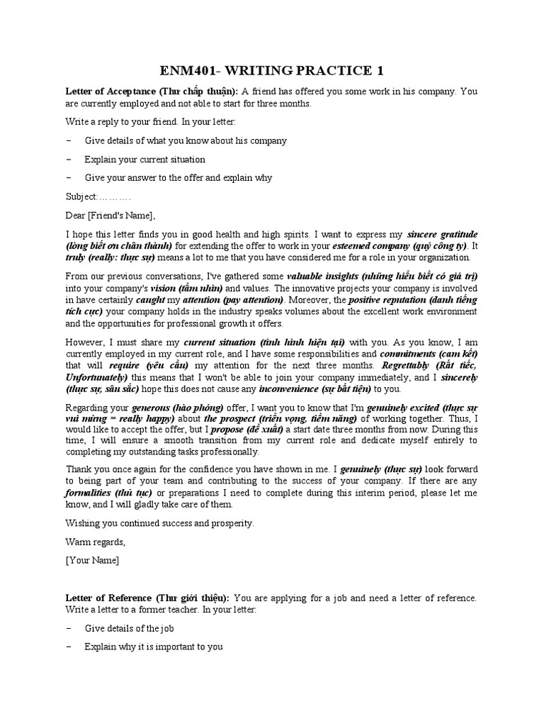 ENM401 - Writing Practice 1 | PDF