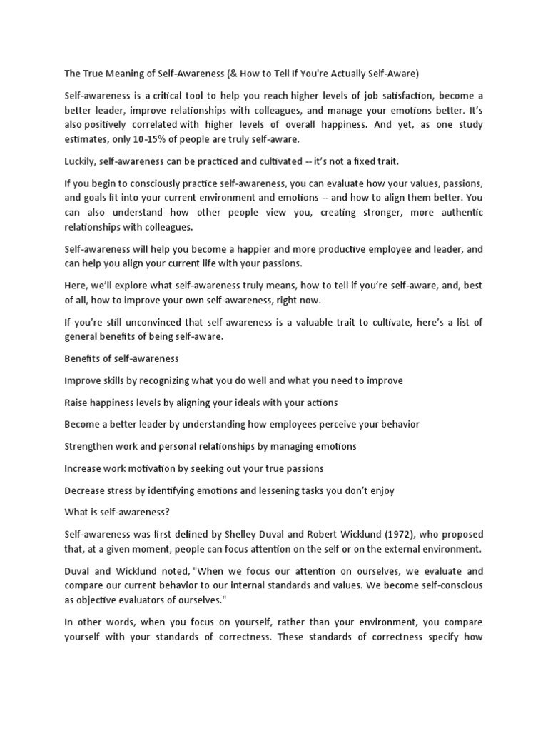 Self Awareness | PDF | Self Awareness | Thought