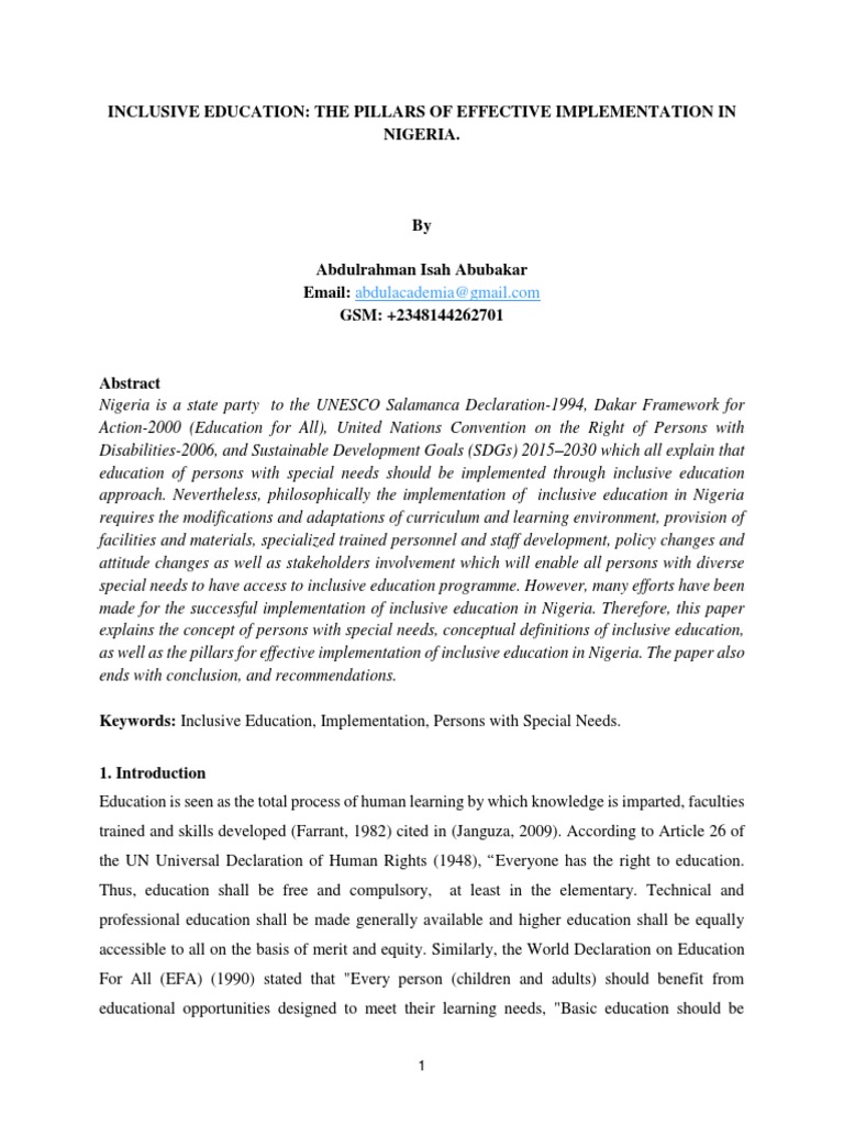 Inclusive Education: The Pillars of Effective Implementation in Nigeria | PDF | Inclusion ...