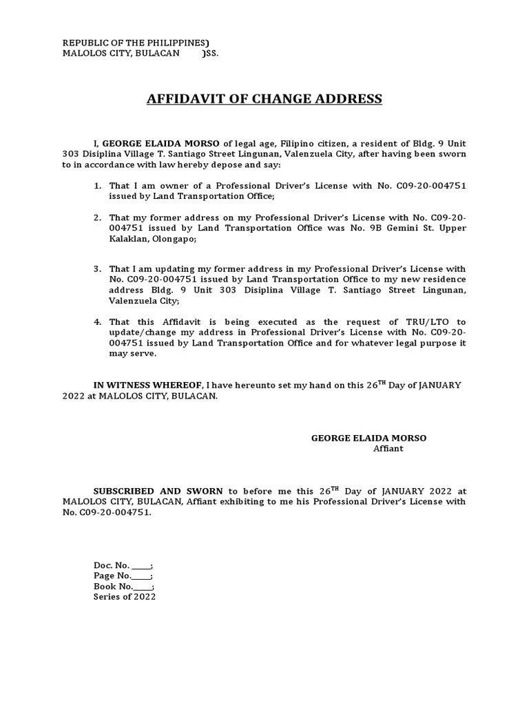 Affidavit of Change Address | PDF