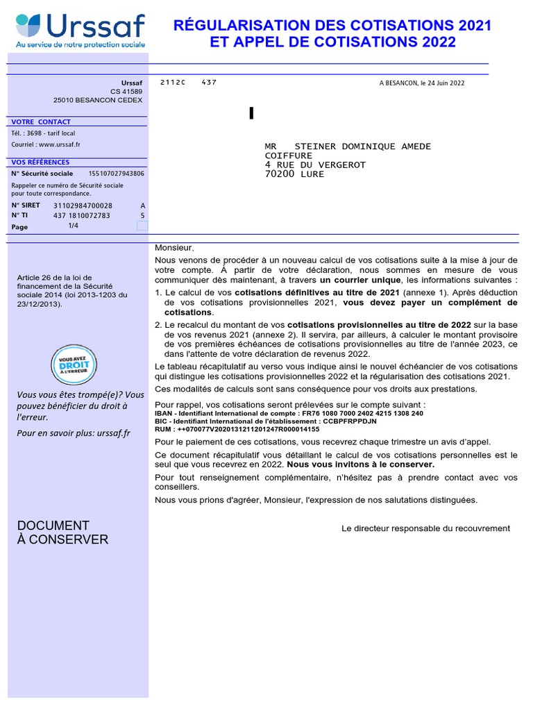 Régularisation Des Cotisations 2021 Et Appel de Cotisations 2022 | PDF