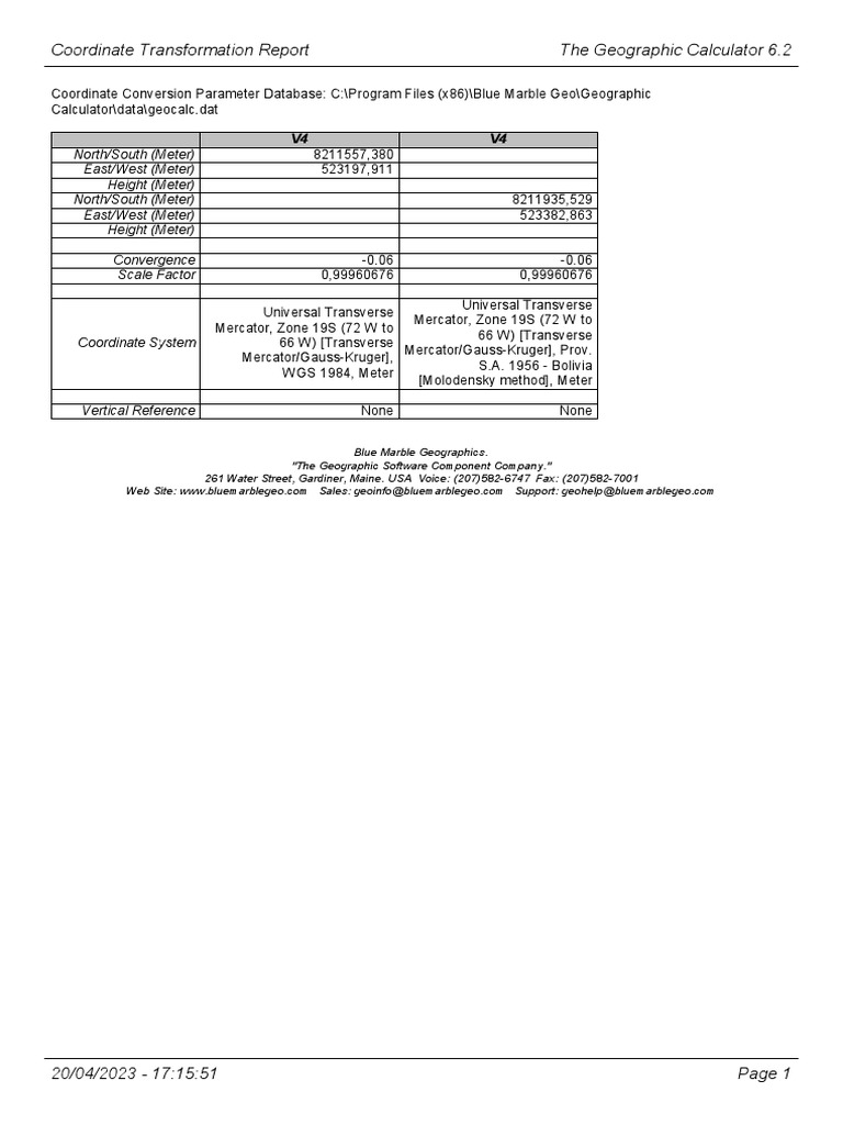 Coordinate Transformation Report The Geographic Calculator 6.2 | PDF