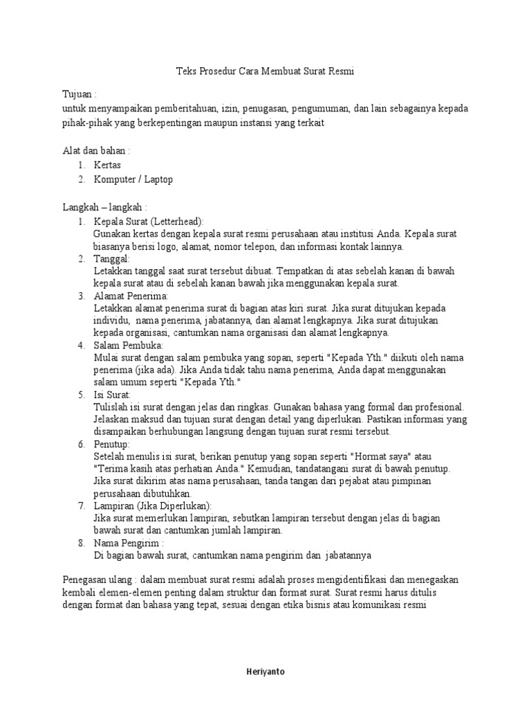 Teks Prosedur Cara Membuat Surat Resmi | PDF