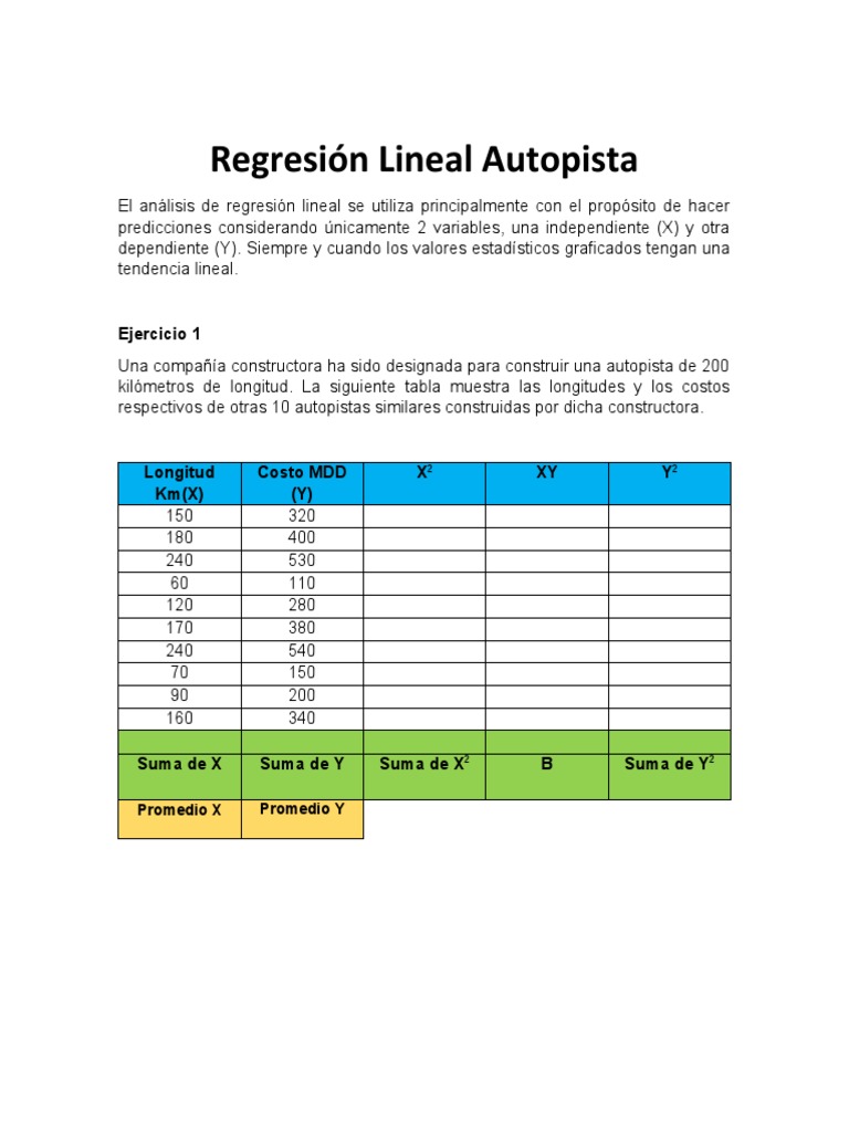 Actividad 1 de Regresión Lineal - Autopista | PDF