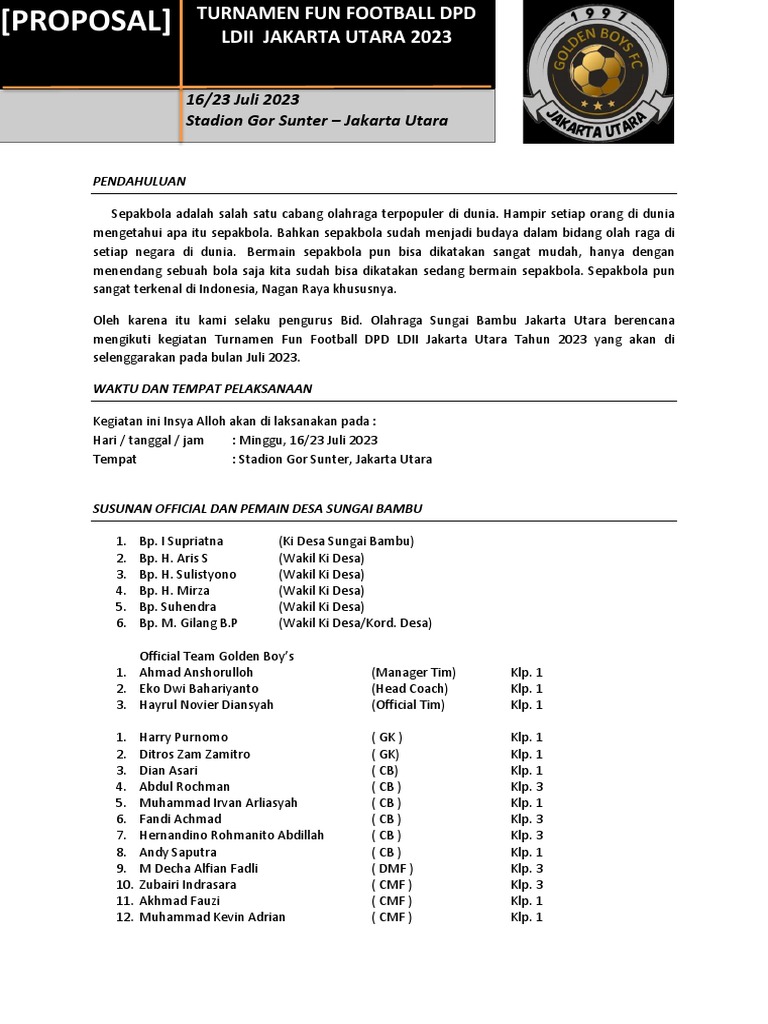 Proposal Turnamen Walikota Cup | PDF