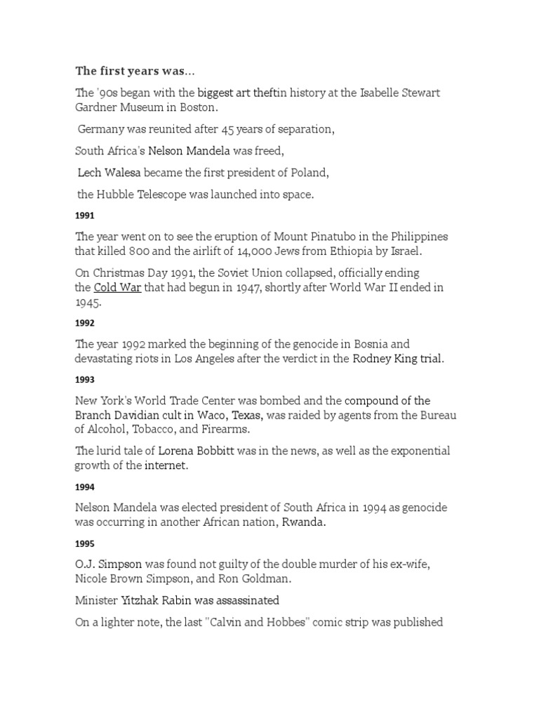 '90s Decade: Key Events & Milestones | PDF