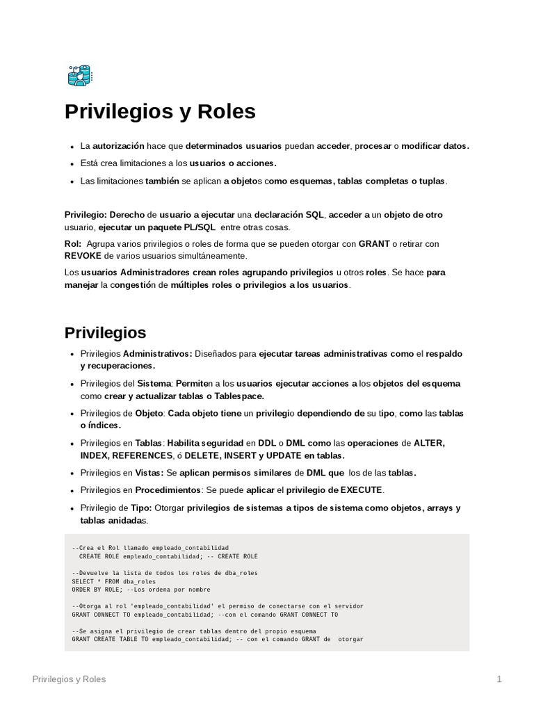 Privilegios y Roles en SQL | PDF | SQL | Ciencias de la Computación