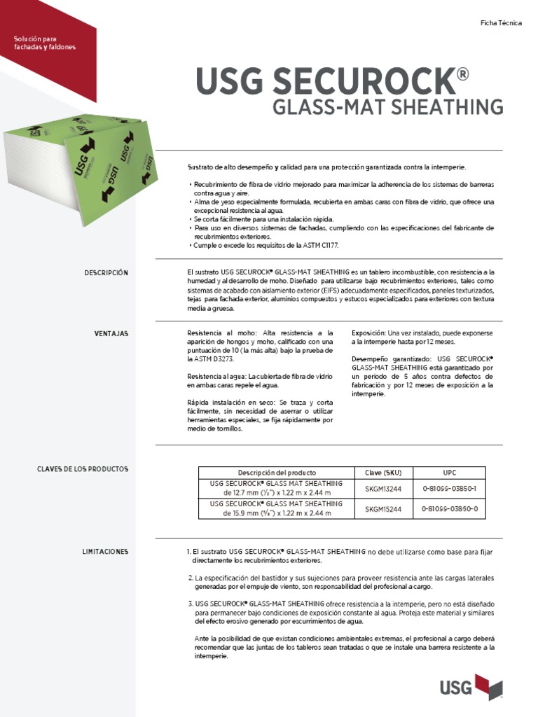 FT - Usg Securock Glass Mat Sheathing - 2021 | PDF | Materiales