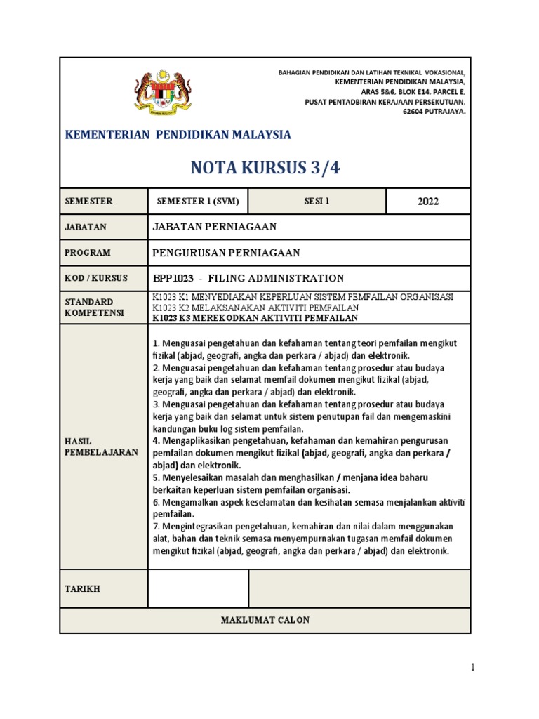 Kertas Penerangan Kp3 Bpp1023 2021 | PDF