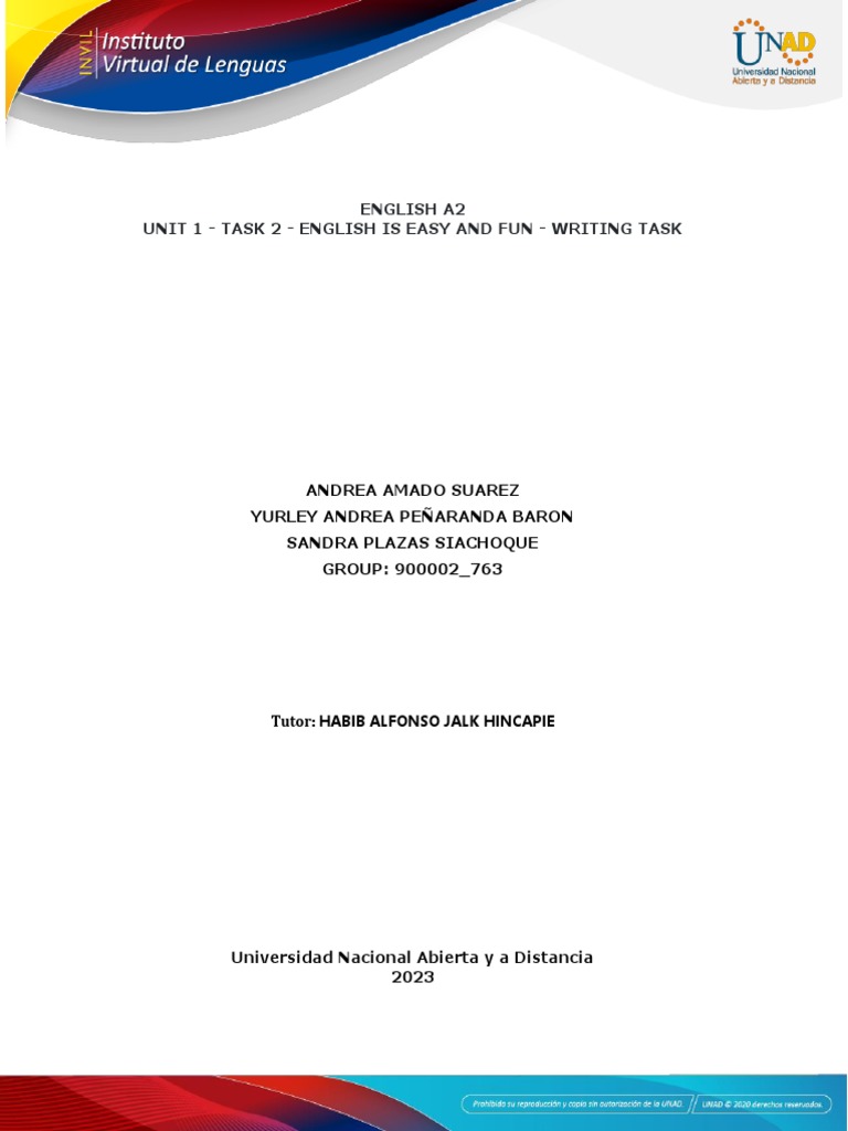 Anexo 1 - Task 2 - English Is Easy and Fun Writing Task - GRUPO | PDF | Syntax | Linguistic ...