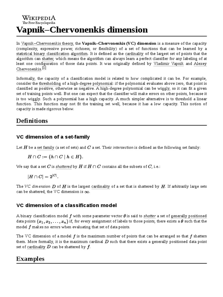 Vapnik-Chervonenkis Dimension | PDF | Applied Mathematics | Mathematics
