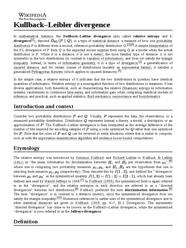 Kullback-Leibler Divergence | PDF | Statistical Theory | Mathematics Kullback-Leibler Divergence | PDF | Statistical Theory | Mathematics