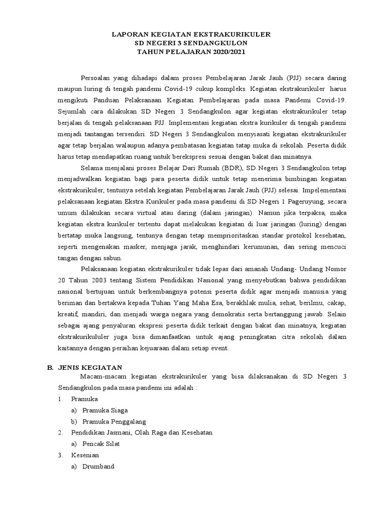 3 Laporan Kegiatan Ekstrakurikuler | PDF