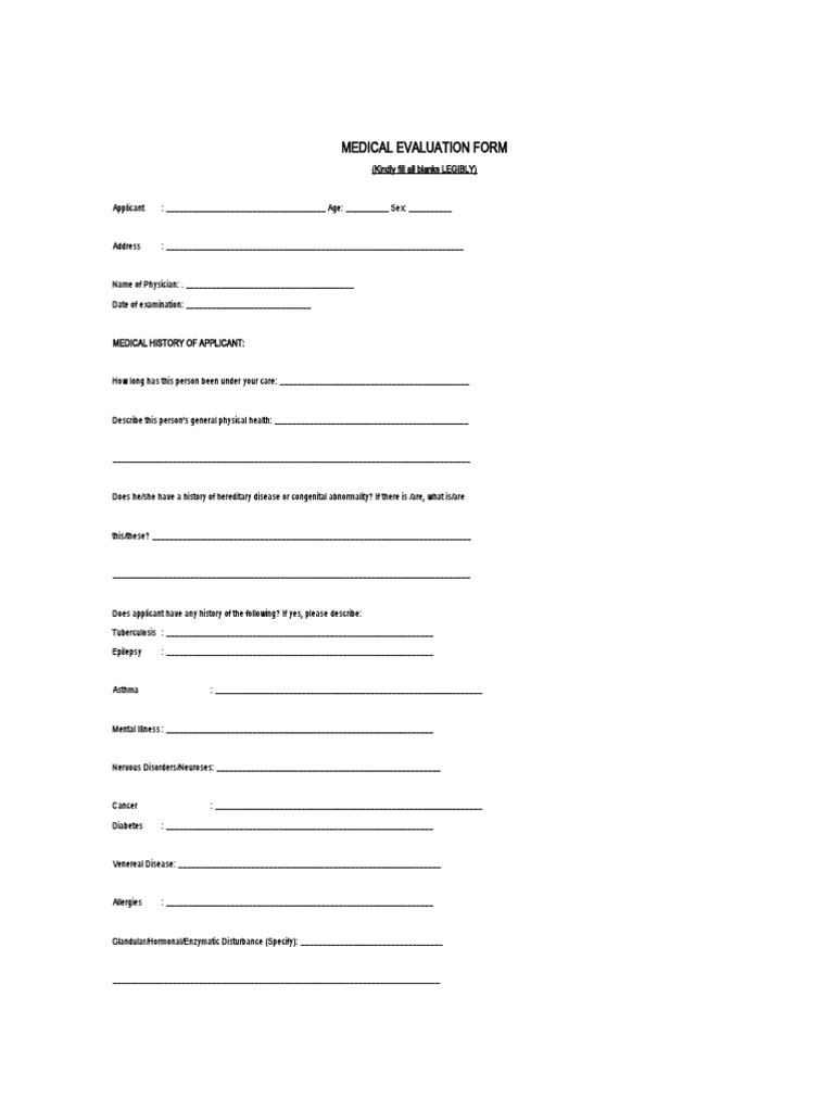 Medical Evaluation Form For PAPs | PDF