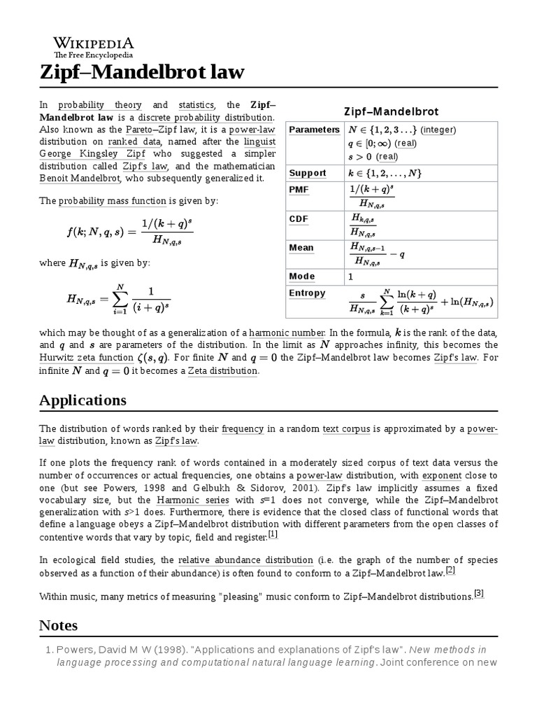 Zipf-Mandelbrot Law | PDF | Statistical Theory | Mathematics