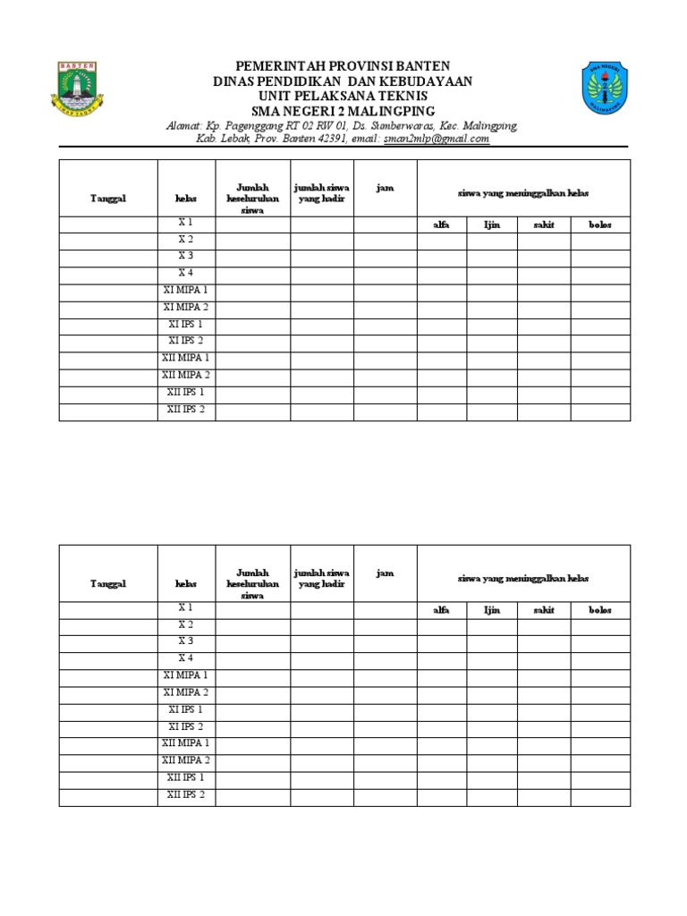 Contoh Absen Piket Kelas SMA | PDF