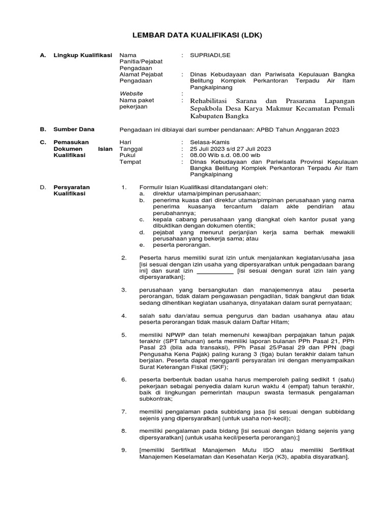 Dokumen Pemilihan (LDK) | PDF